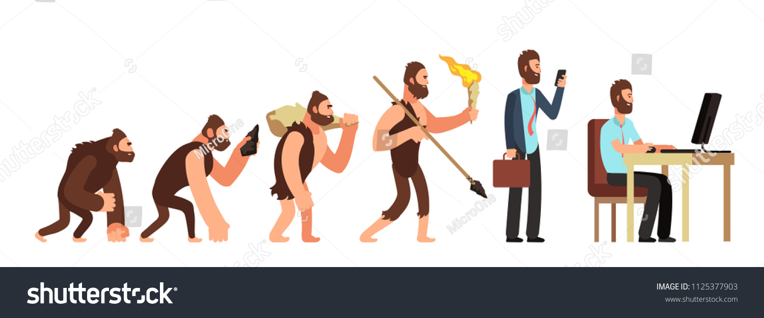 Human Evolution Monkey Businessman Computer User Stock Vector (Royalty ...
