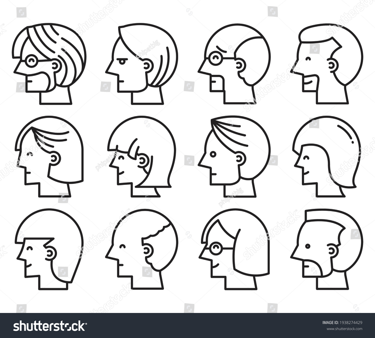 Human Face Icons Set Side View Stock Vector (Royalty Free) 1938274429
