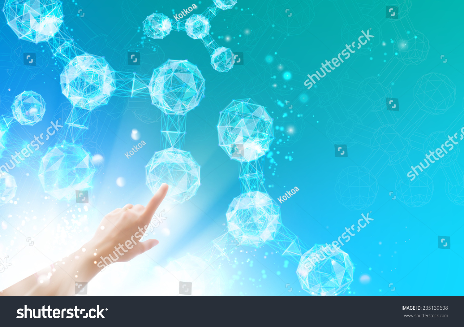 Human Hand Point On Molecules Vector Stock Vector (Royalty Free) 235139608