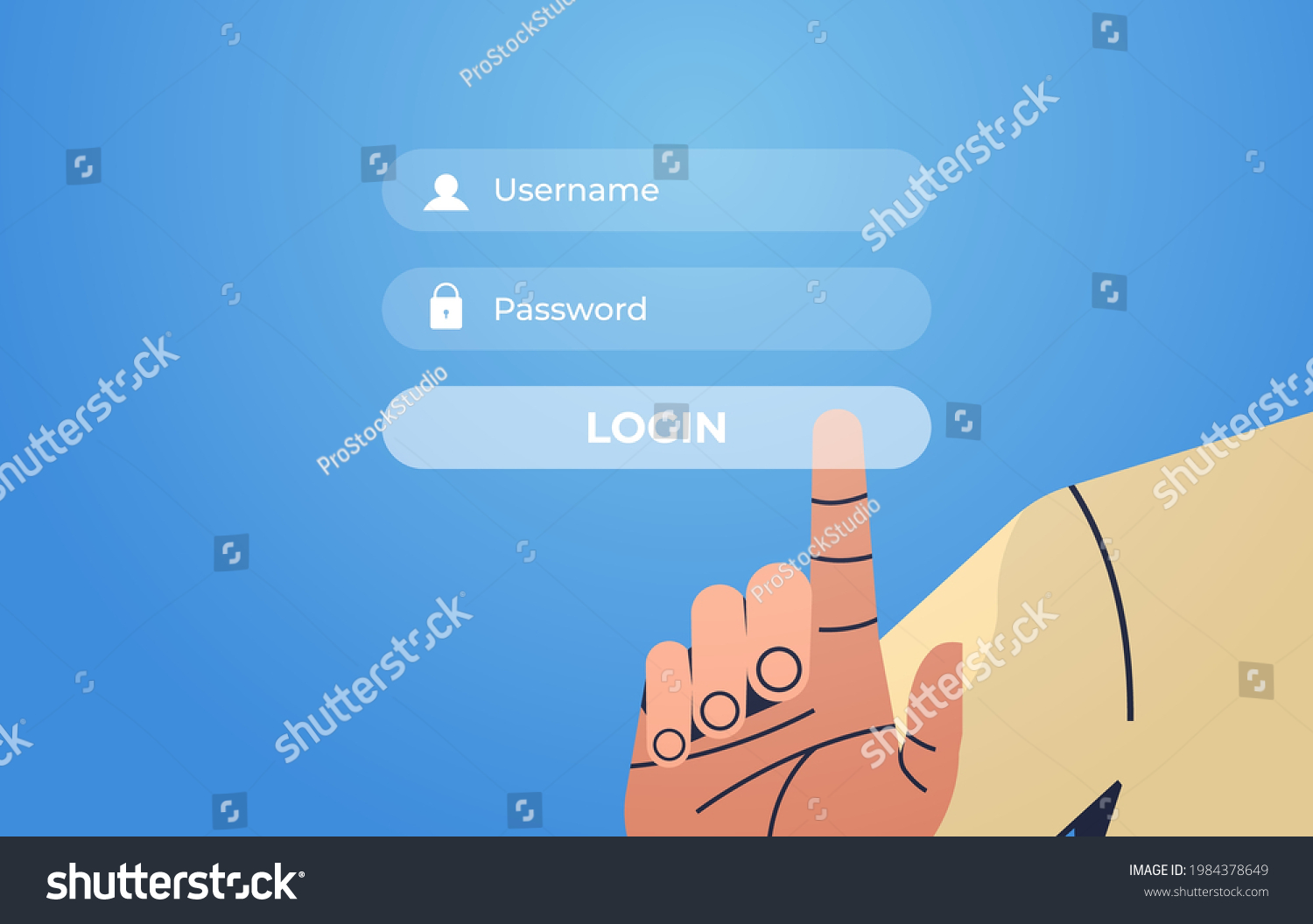 Human Hand Pressing Login Button On Stock Vector (Royalty Free ...