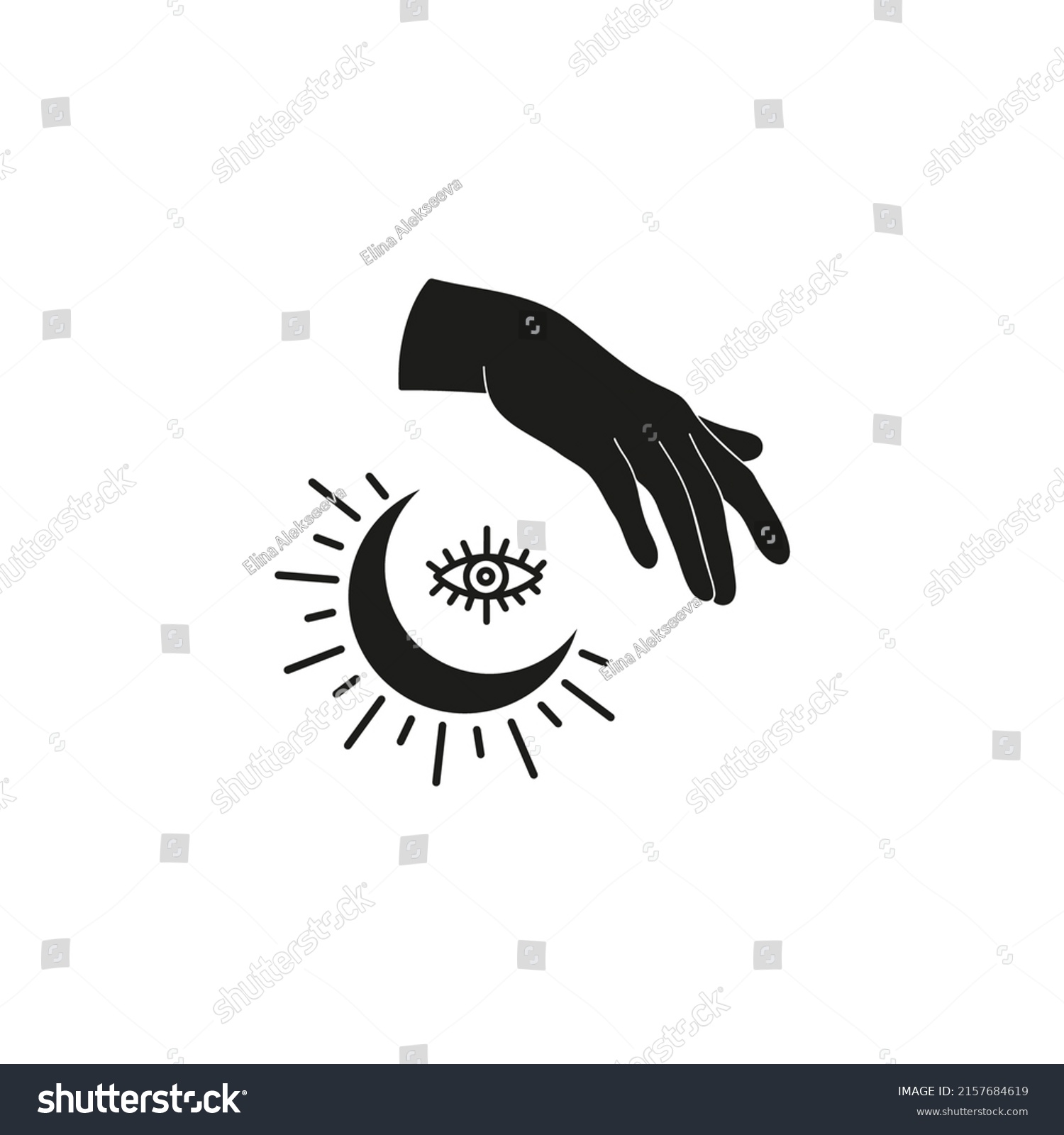 Human Hand Crescent Moon Outline Boho Stock Vector (Royalty Free ...