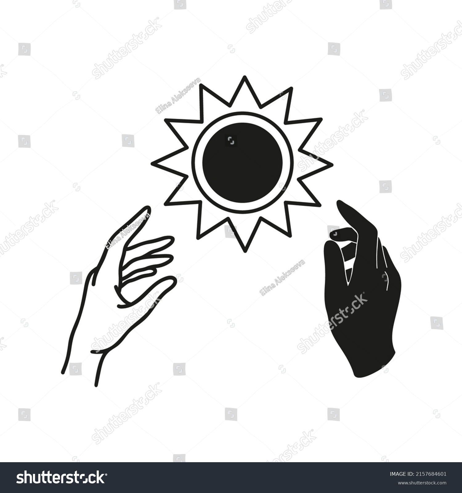 Human Hands Holding Sun Outline Boho Stock Vector (Royalty Free ...