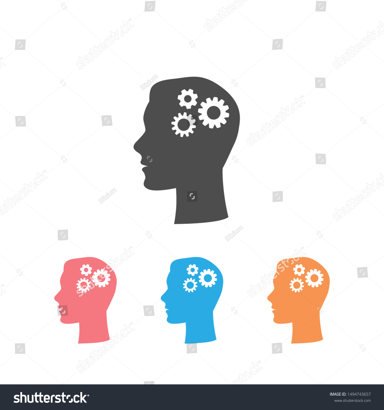 Human Head Flat Icon Set Gear Stock Vector (Royalty Free) 1494743657
