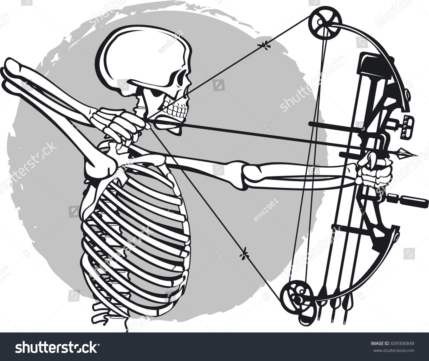 Human Skeleton Aiming Bow Arrow Stock Vector Royalty Free 609306848