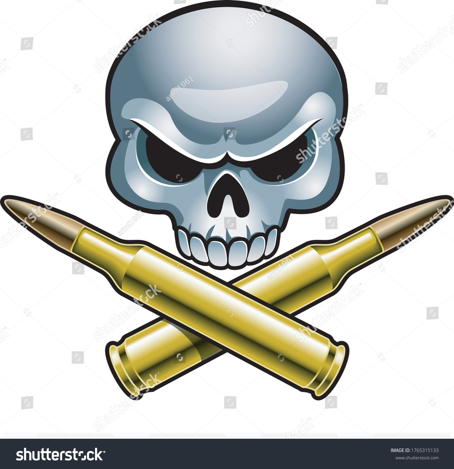 Human Skull Two Crossed Bullets Stock Vector (Royalty Free) 1765315133 ...