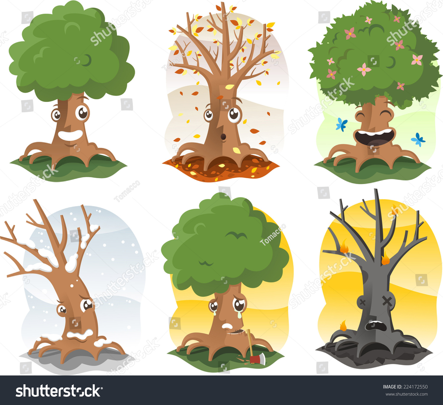 Human Tree Action Set Vector Cartoon: เวกเตอร์สต็อก (ปลอดค่าลิขสิทธิ์ ...