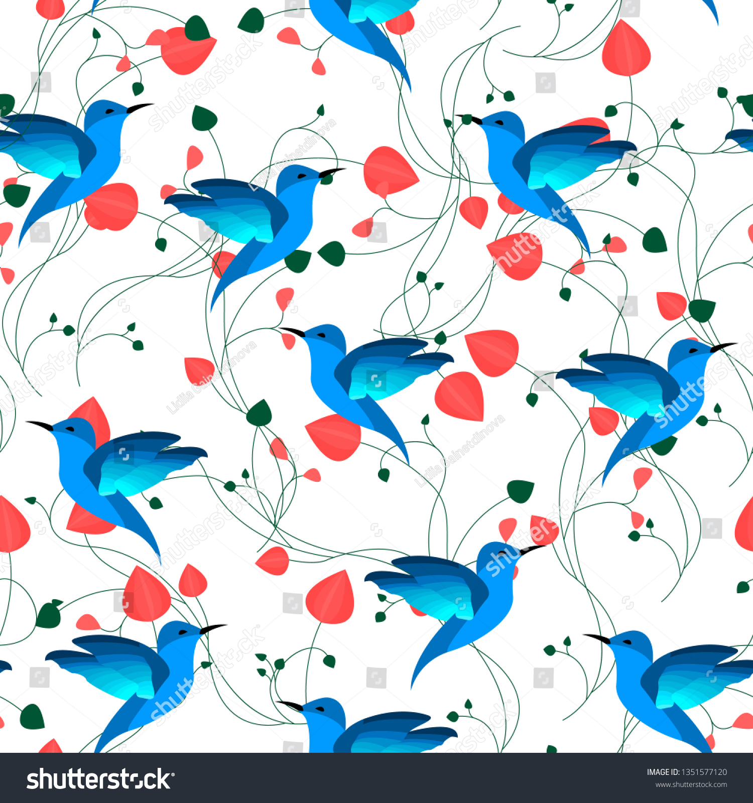 Hummingbirds Flowers Vector Pattern Stock Vector (Royalty Free ...