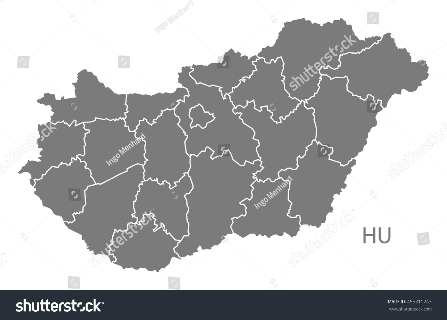 Hungary Counties Map Grey: vetor stock (livre de direitos) 455311243 ...