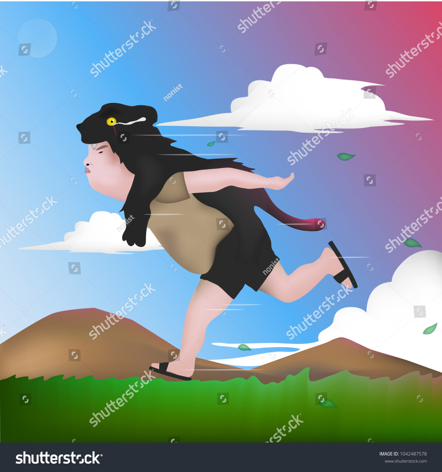 Hunter Running Fast Cartoon: เวกเตอร์สต็อก (ปลอดค่าลิขสิทธิ์) 1042487578