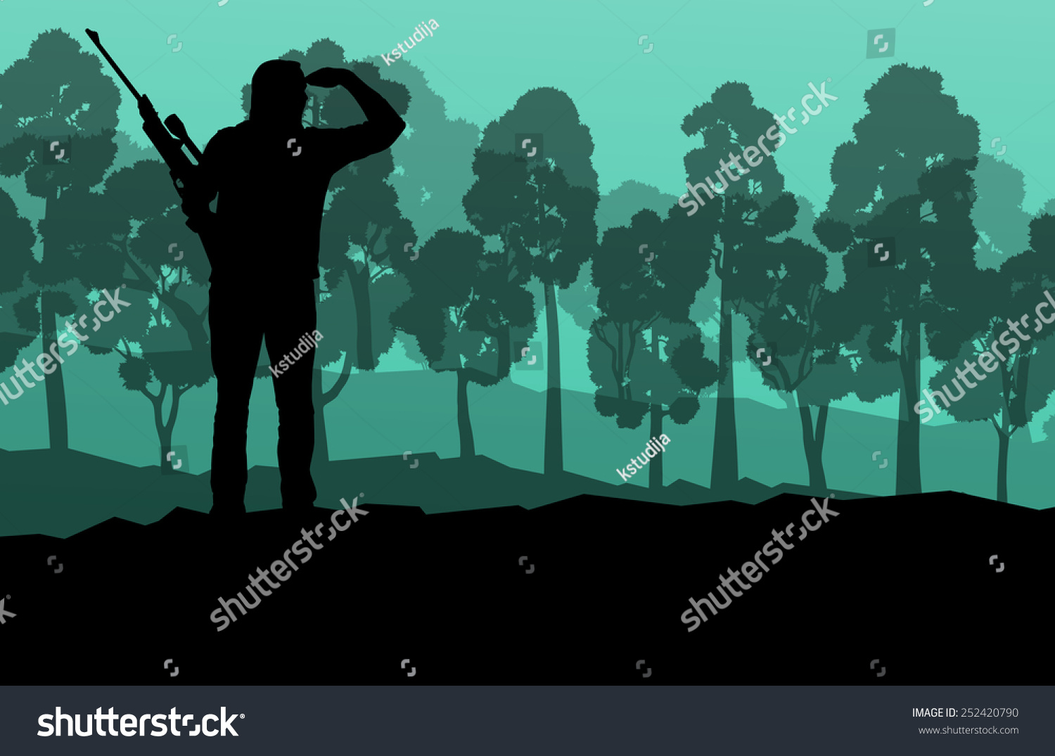 Hunter Silhouette Background Landscape Vector Concept Stock Vector ...