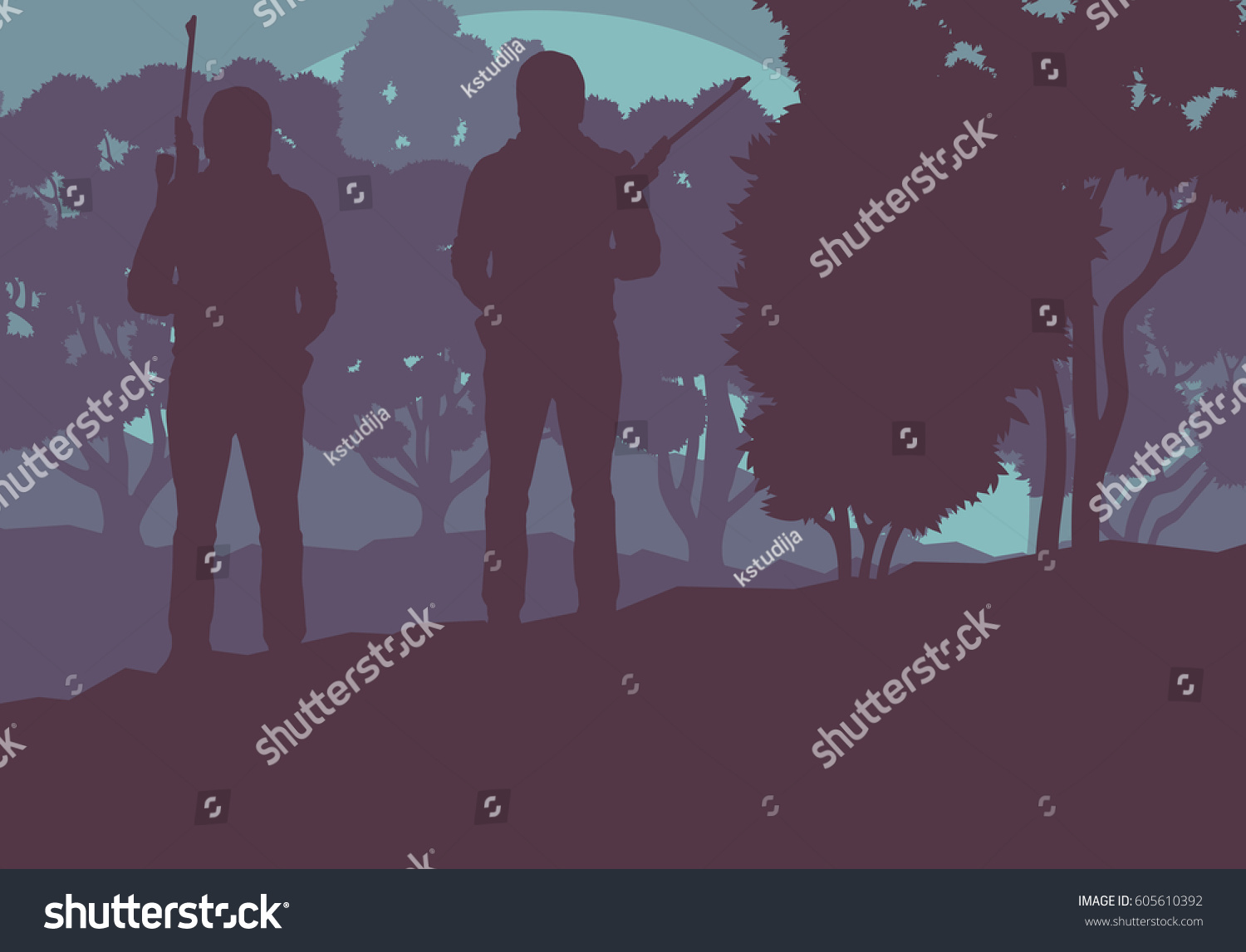 Hunter Gun Forest Trees Landscape Vector Stock Vector (Royalty Free ...