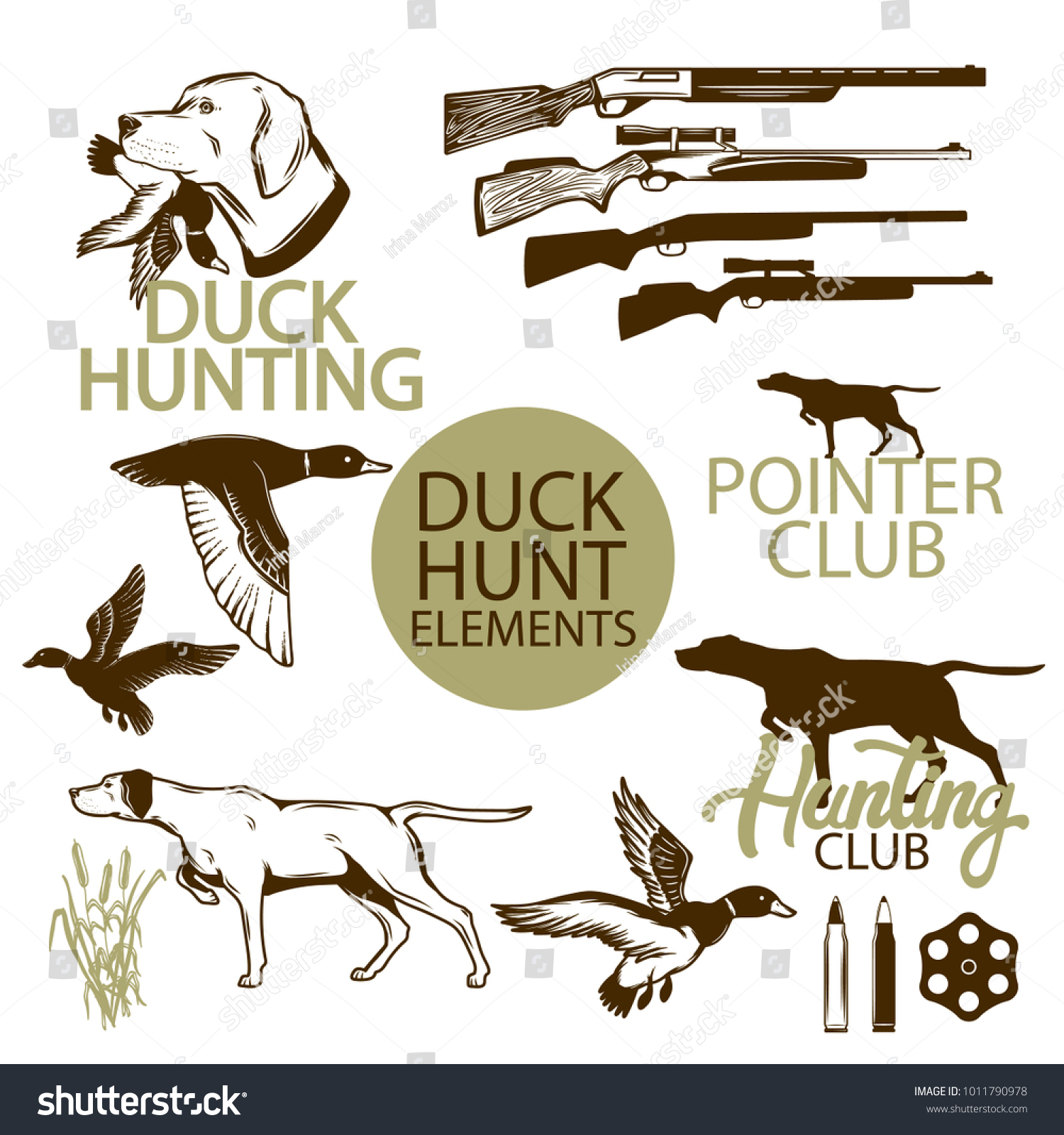 Hunting Elements Isolated On White Background Stock Vector (Royalty ...