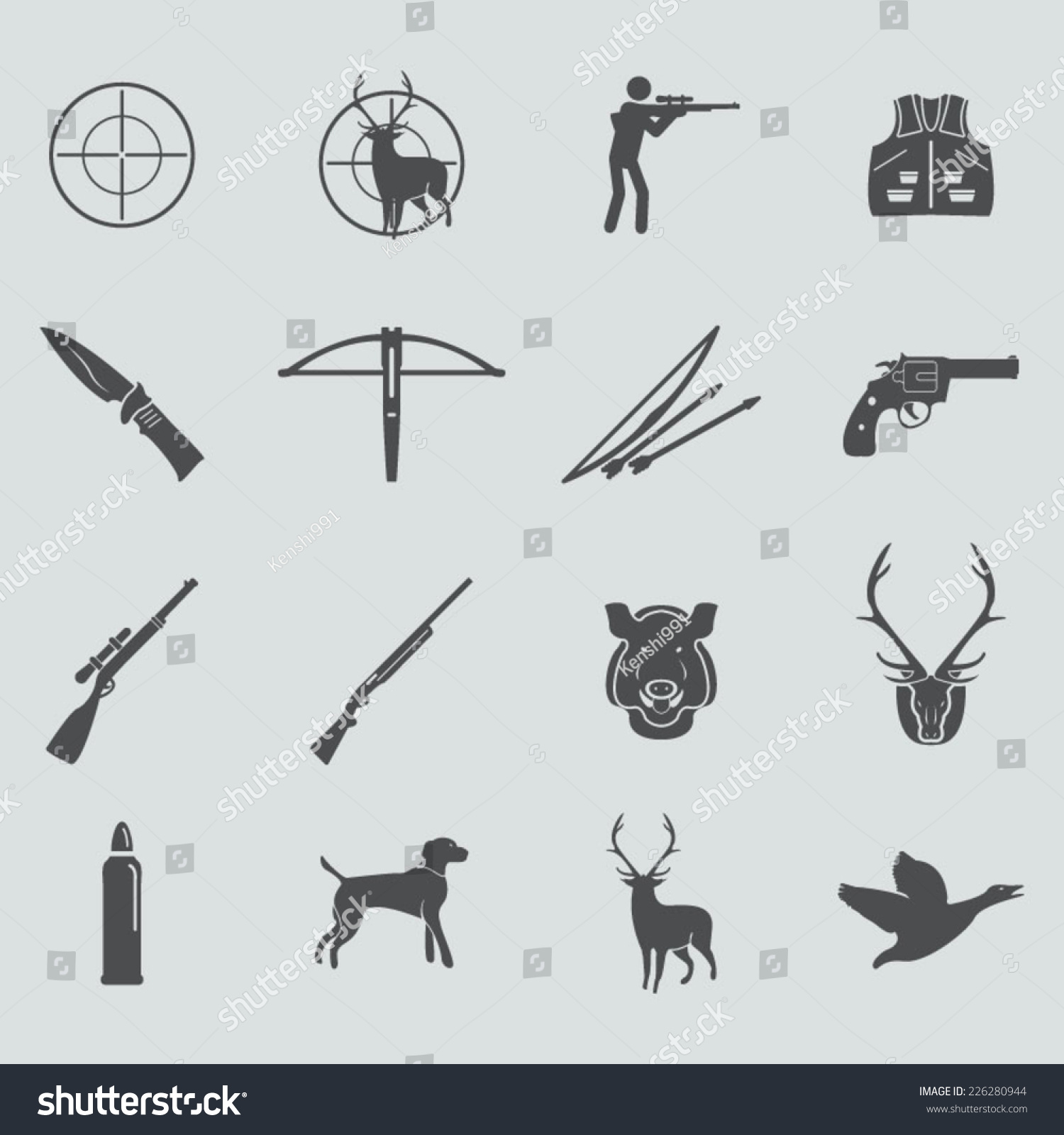 Hunting Icons Set Stock Vector Illustration 226280944 : Shutterstock