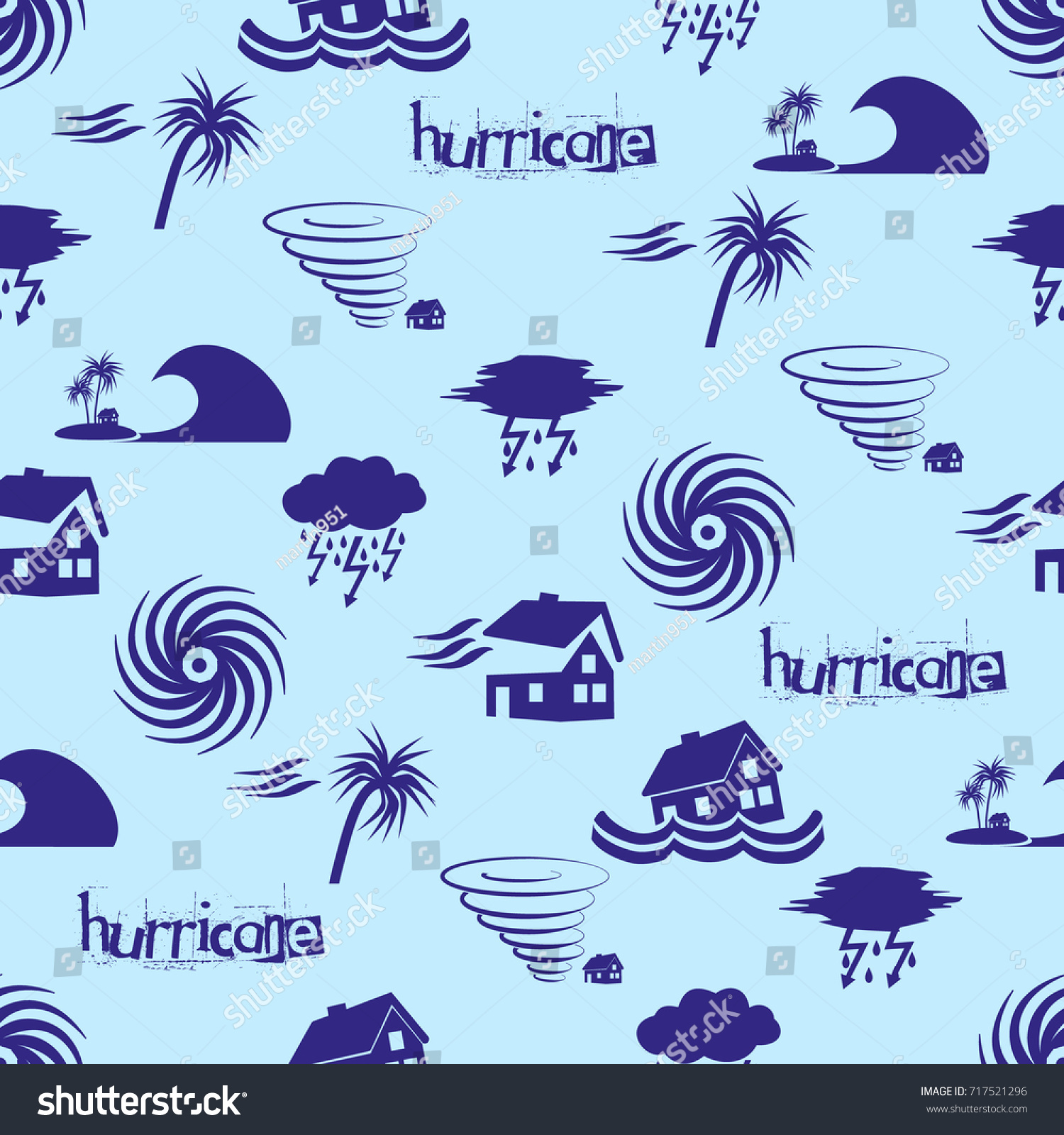 Hurricane Natural Disaster Problem Icons Blue Stock Vector (Royalty ...