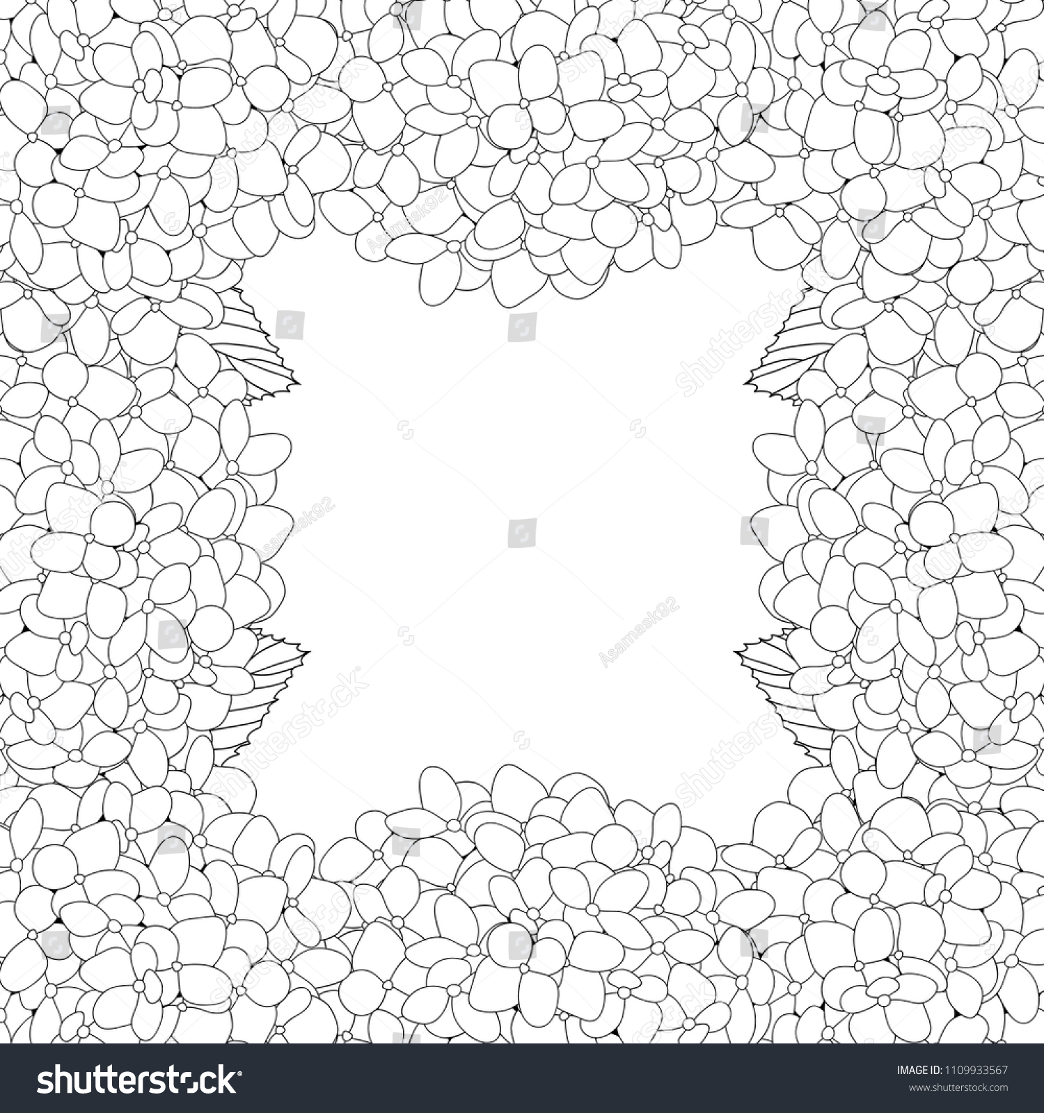 Hydrangea Flower Outline Border Isolated On Stock Vector (Royalty Free ...