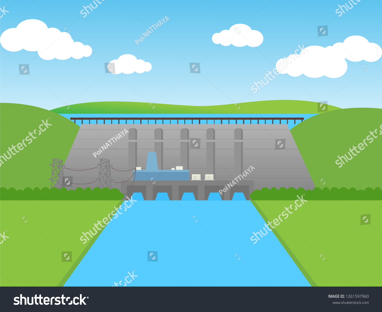 Hydro Power Dam Concept Flat Design 스톡 벡터(로열티 프리) 1261597960 | Shutterstock
