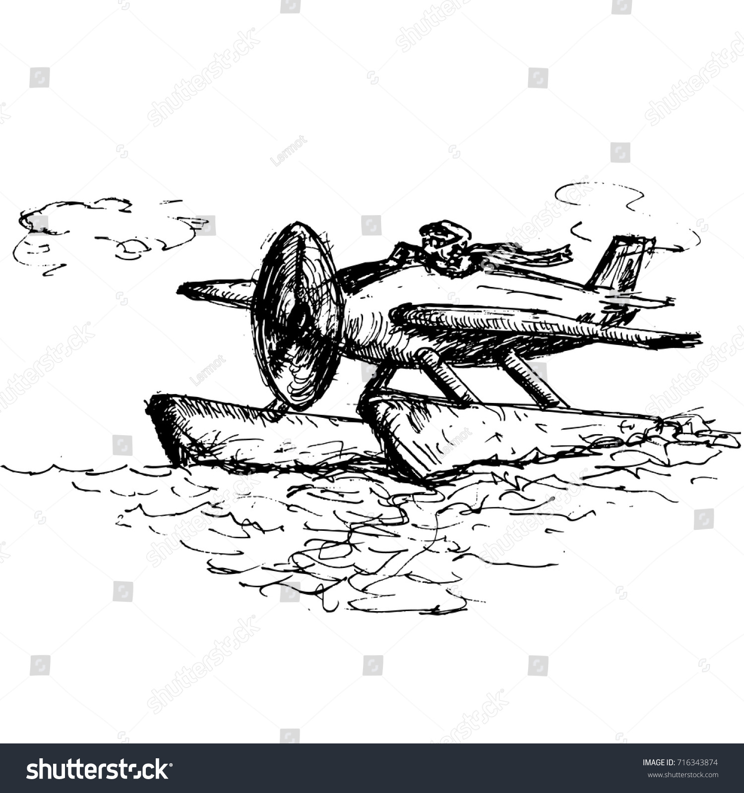 Hydroplane Airplane Ink Drawing Stock Vector (Royalty Free) 716343874