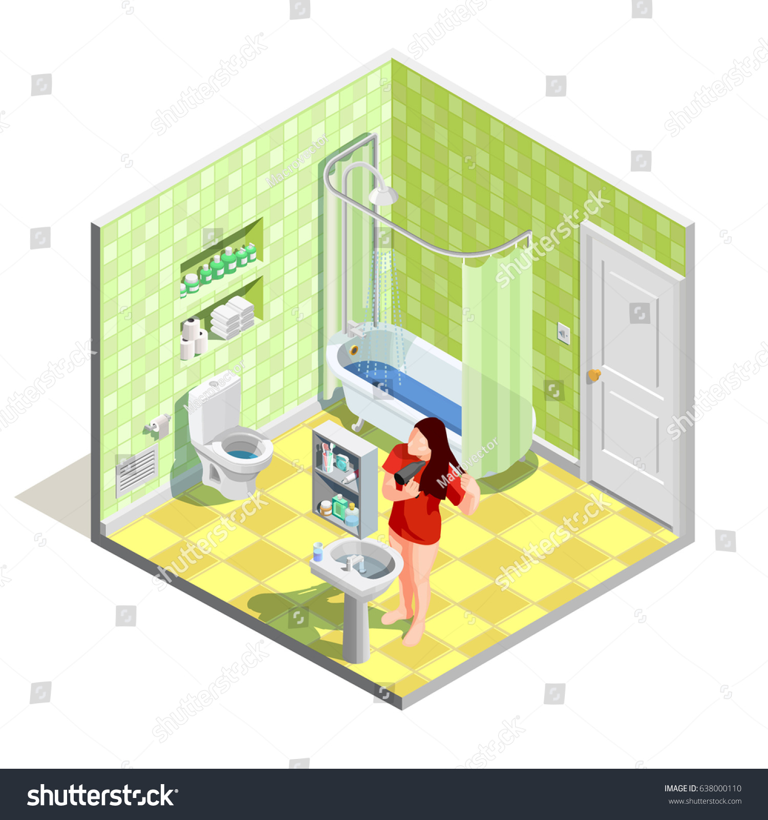Hygiene Icons Isometric Composition Realistic Bathroom Stock Vector