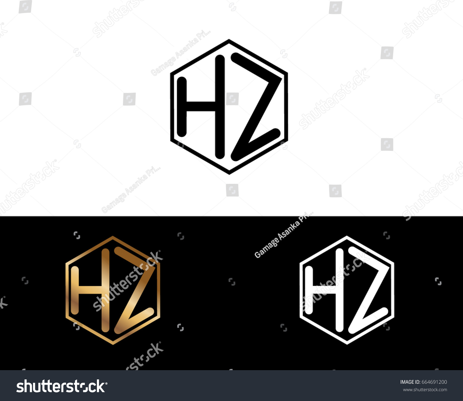 Hz Initial Letters Linked Hexagon Shape Stock Vector 664691200 ...