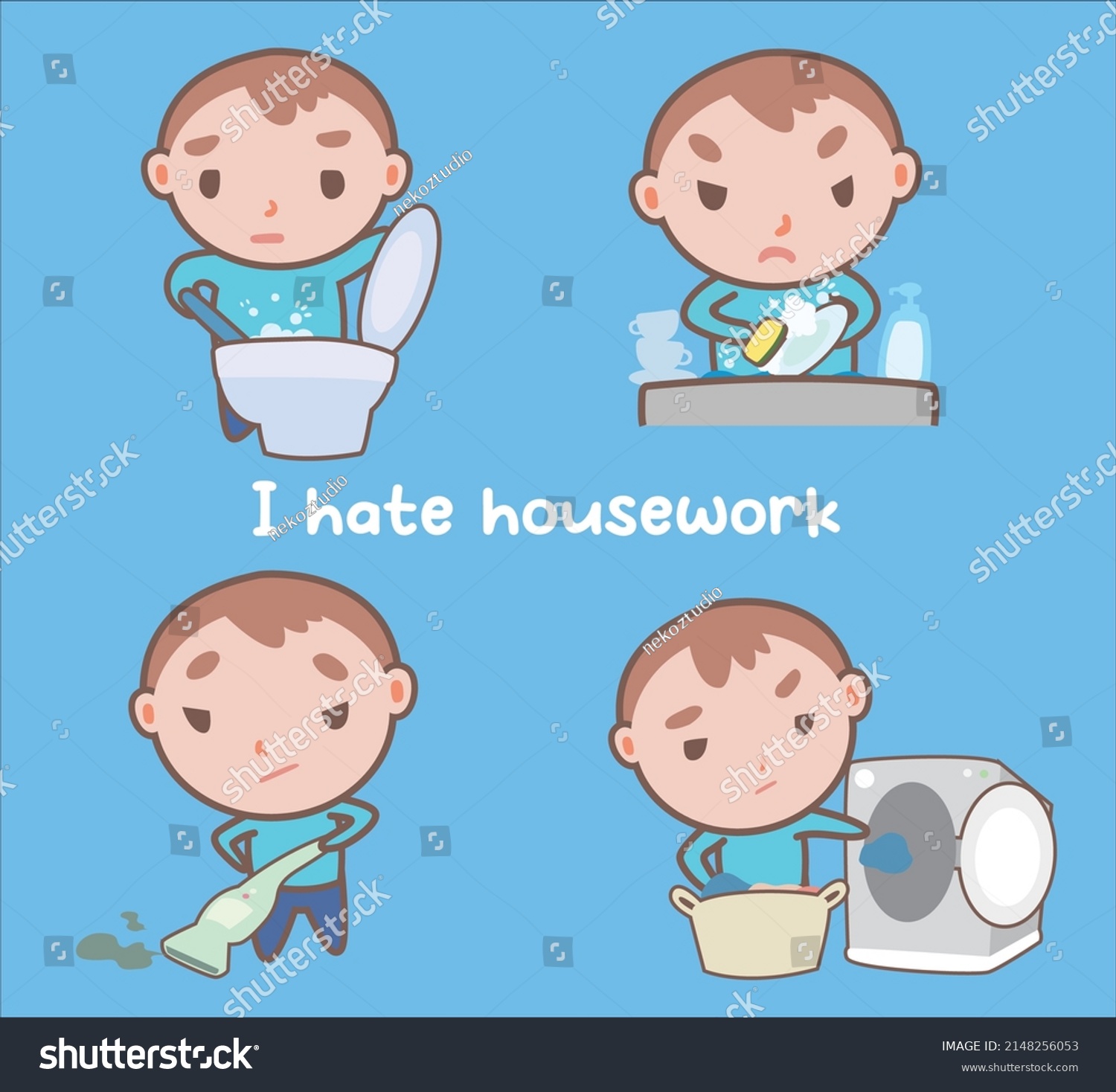 Hate Housework Cute Cartoon Stock Vector (Royalty Free) 2148256053 ...
