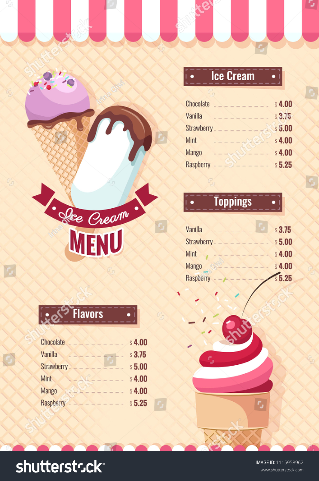 Ice Cream Menu Poster Vector Illustration Stock Vector (Royalty Free ...