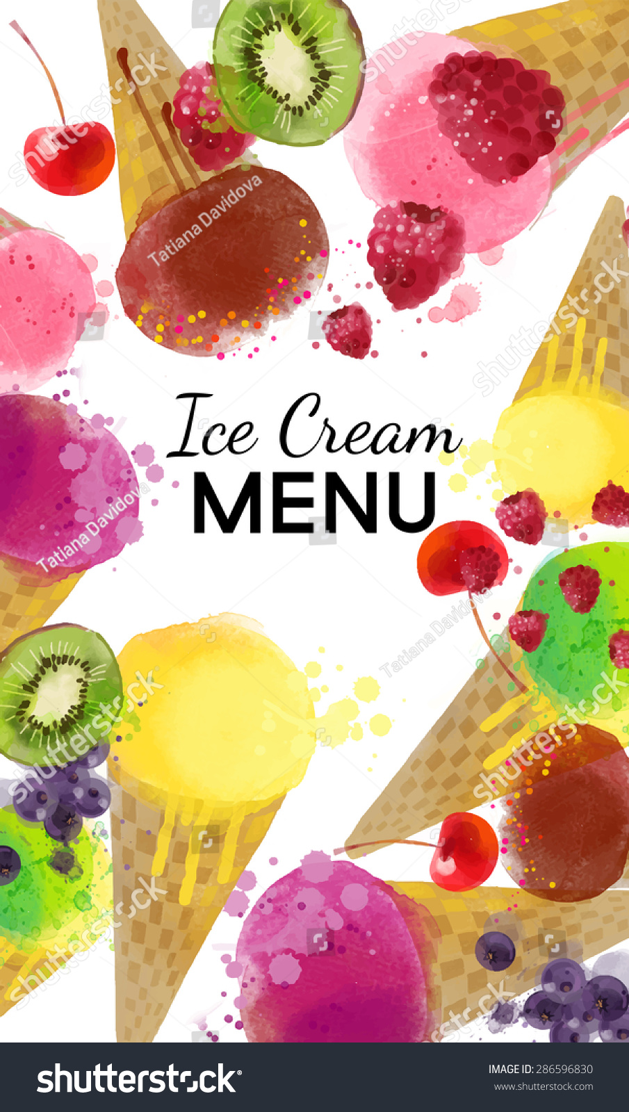 Ice Cream Menu. Watercolor Vector Background - 286596830 : Shutterstock