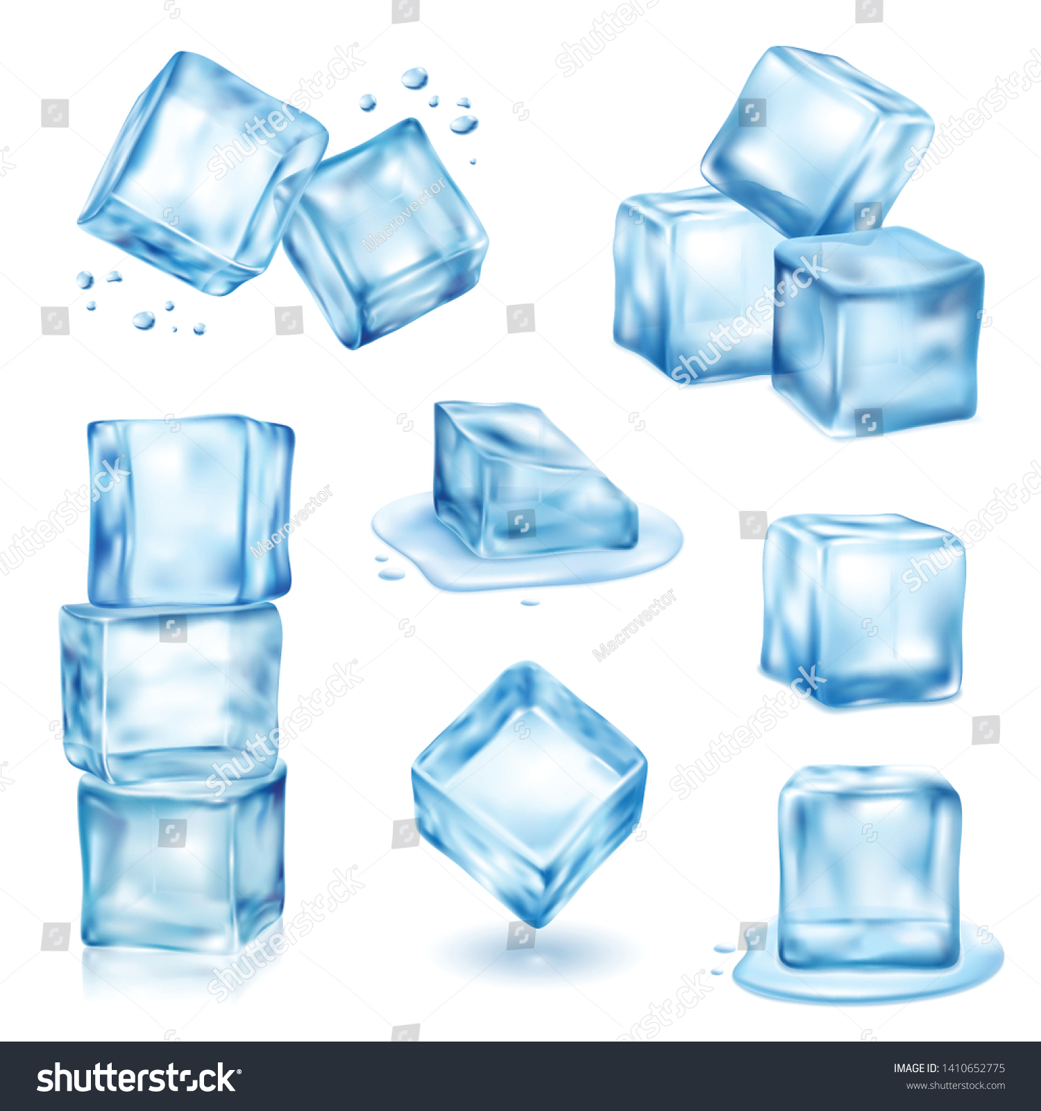 Ice Cube Solid Melting Realistic Set Stock Vector (Royalty Free ...