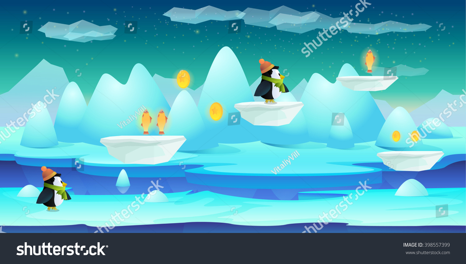 Icebergs Game Background 2d Game Application Stock Vector (Royalty Free ...