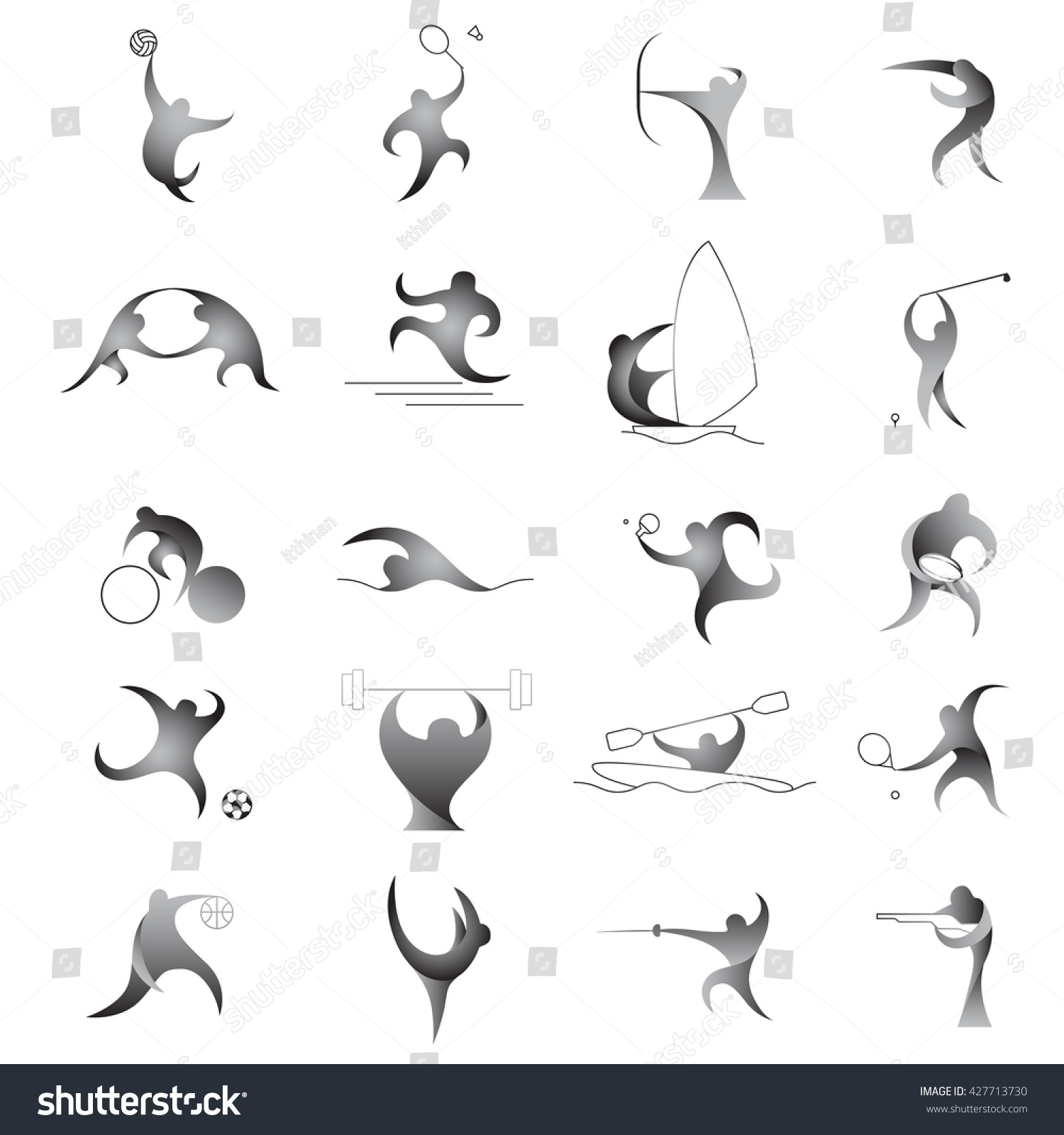 Icon Sport Grayscale Set Stock Vector (Royalty Free) 427713730
