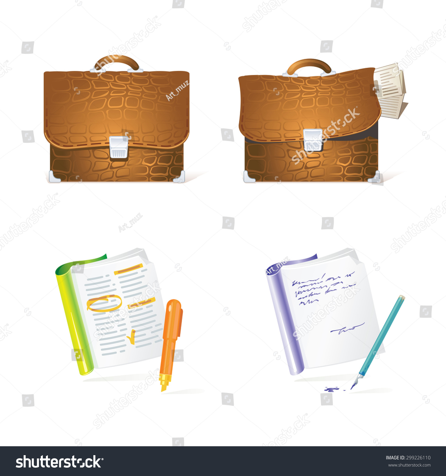 Icons Notebook Notes Marker Briefcase Documents Stock Vector (Royalty ...