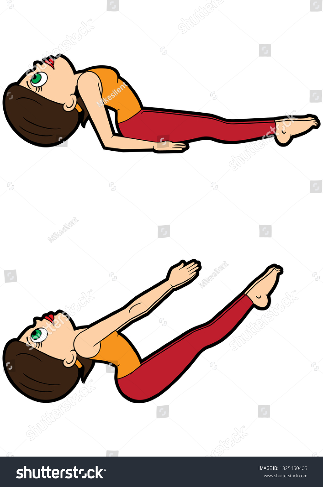 Illustration Cartoon Girl Doing Matsyasana Variations 库存矢量图（免版税 ...