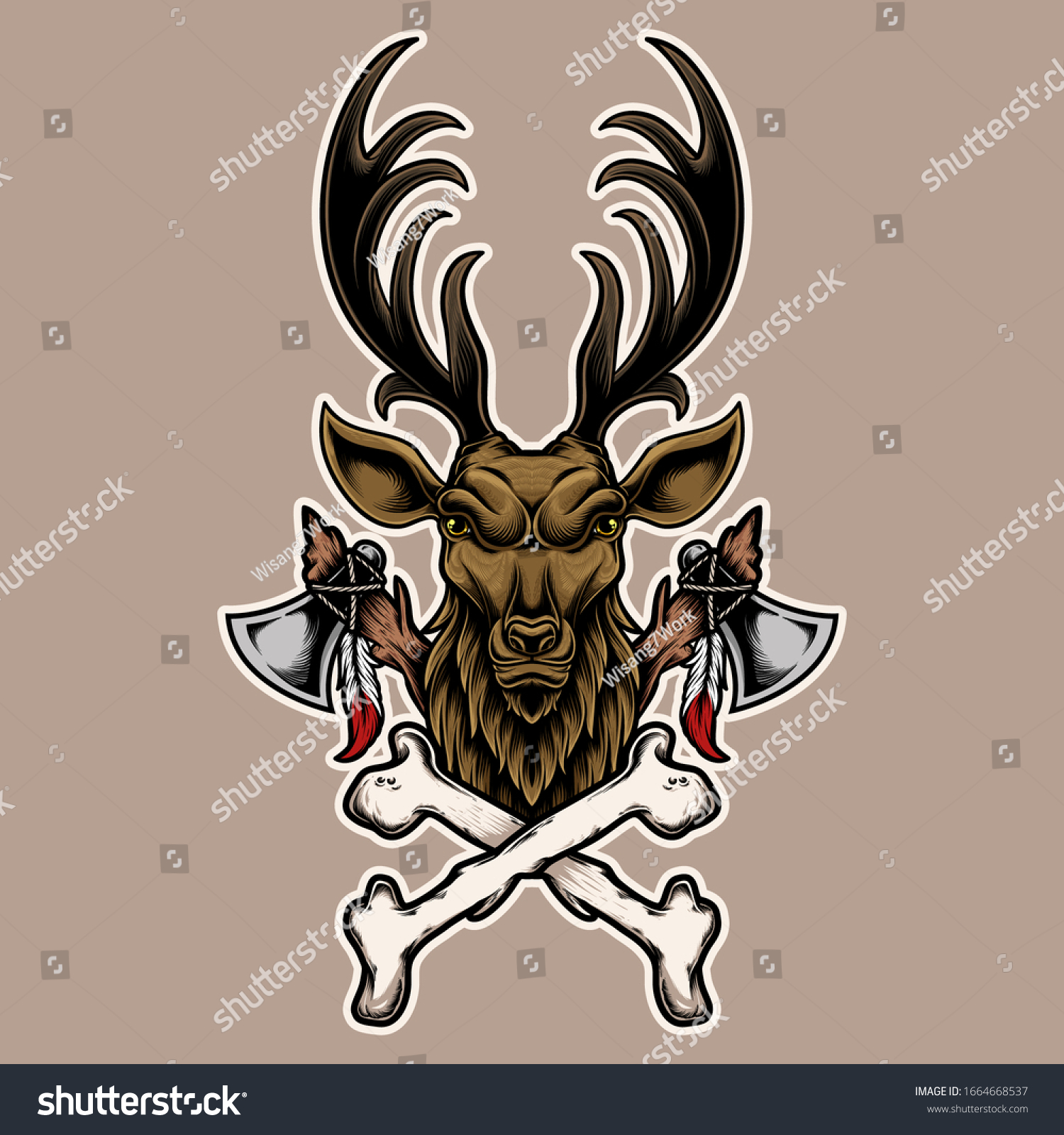 Illustration Deer Head Bone Axe Vector Stock Vector (Royalty Free ...