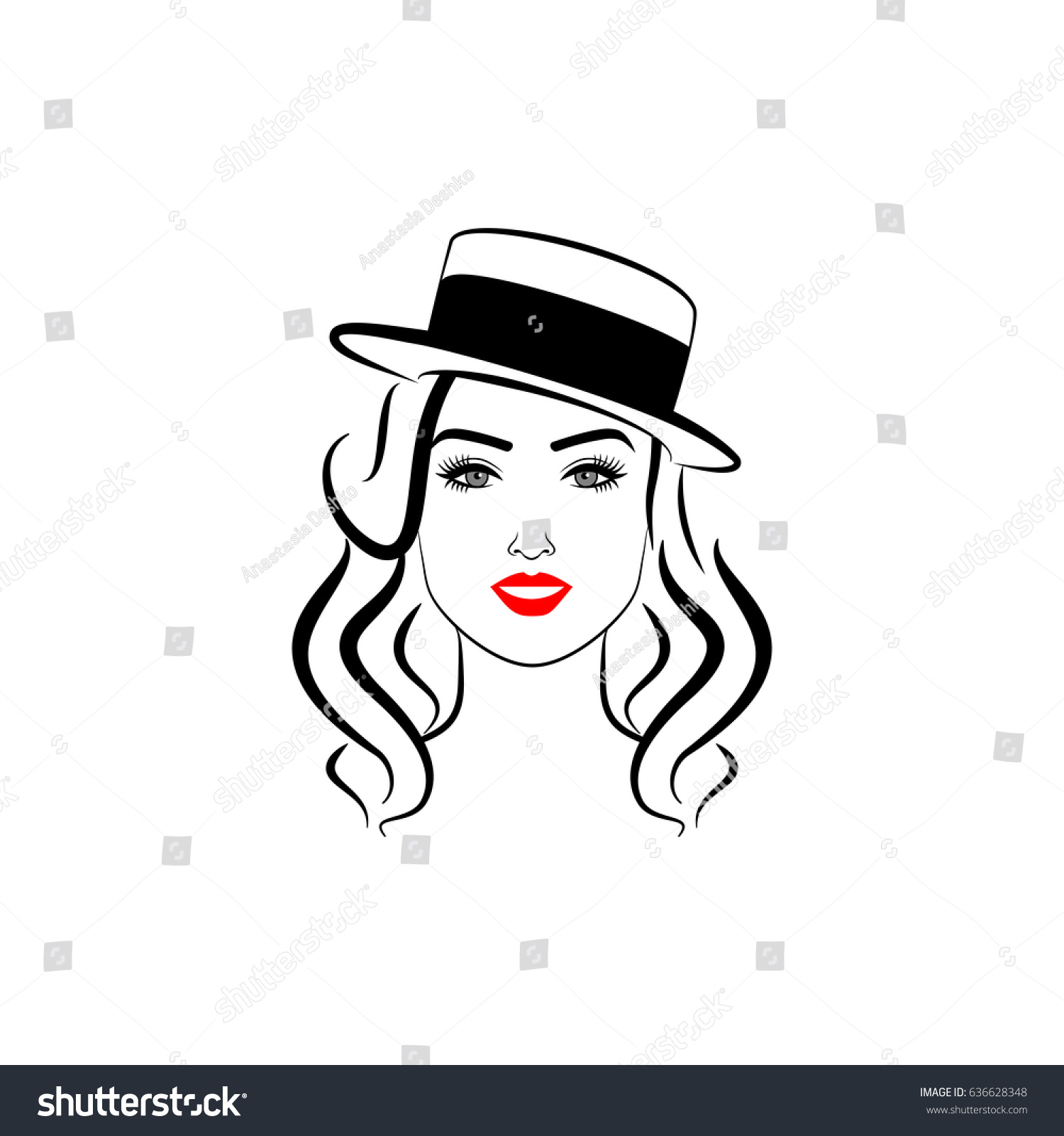 Illustration Elegant Girl Curls Hair Hat Stock Vector Royalty Free