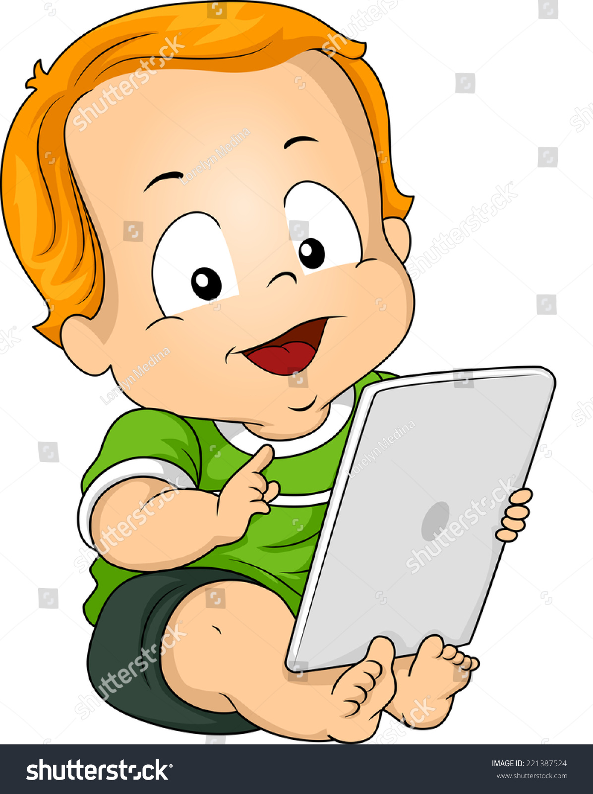 Illustration Featuring Baby Boy Using Tablet Stock Vector (Royalty Free ...