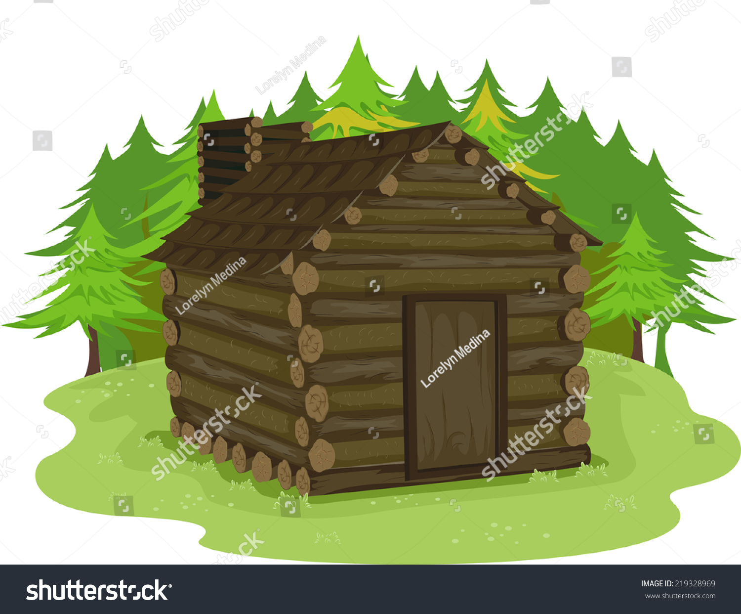 Illustration Featuring Log Cabin Forest Stock Vector (Royalty Free ...