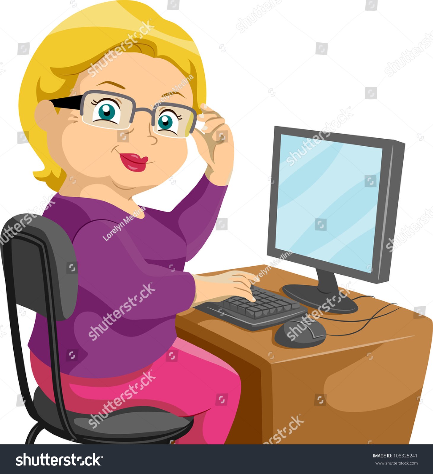 Illustration Featuring Elderly Woman Using Computer Stock Vector ...