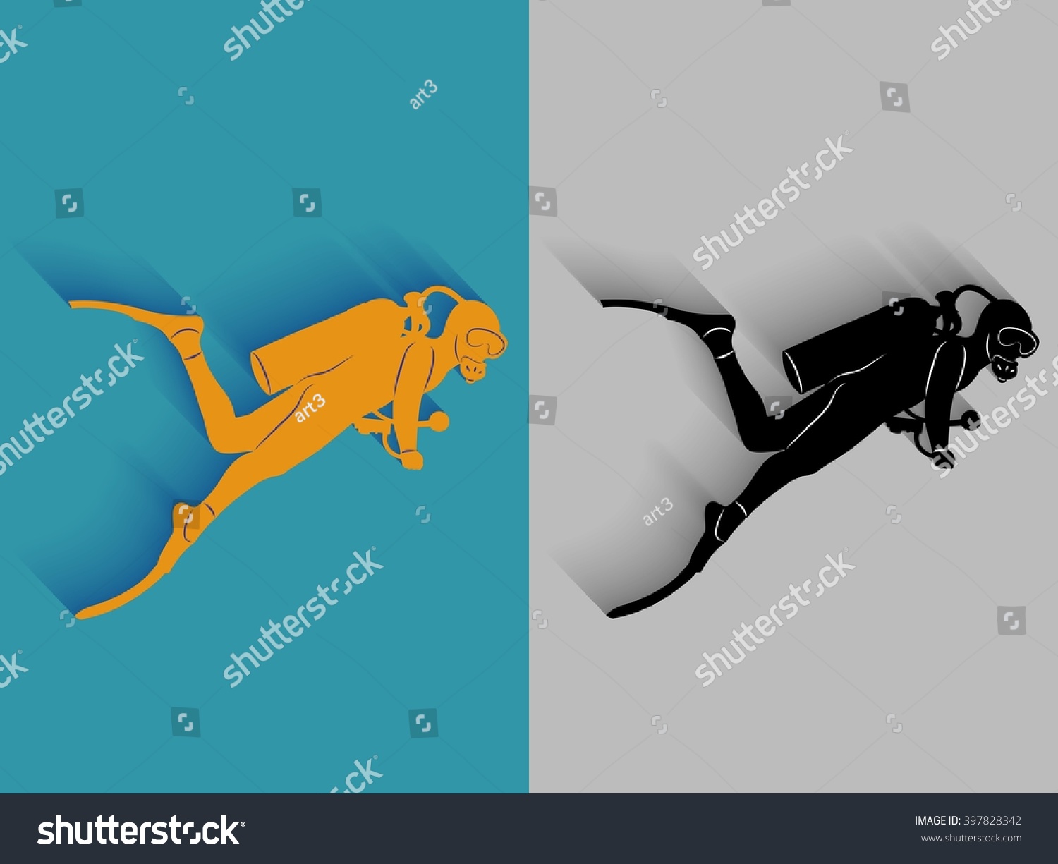 Illustration Frogman Vector Silhouette Shadow: vector de stock (libre ...
