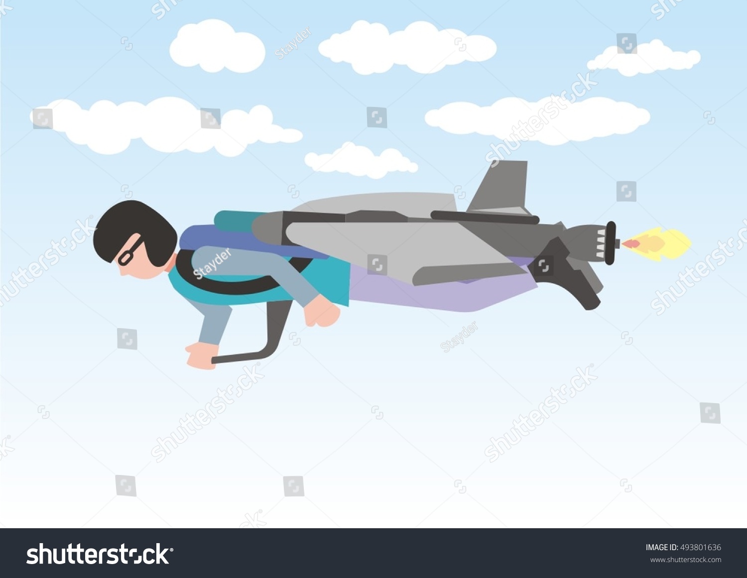Illustration Man Flying Jet Engine Stock Vector (Royalty Free) 493801636