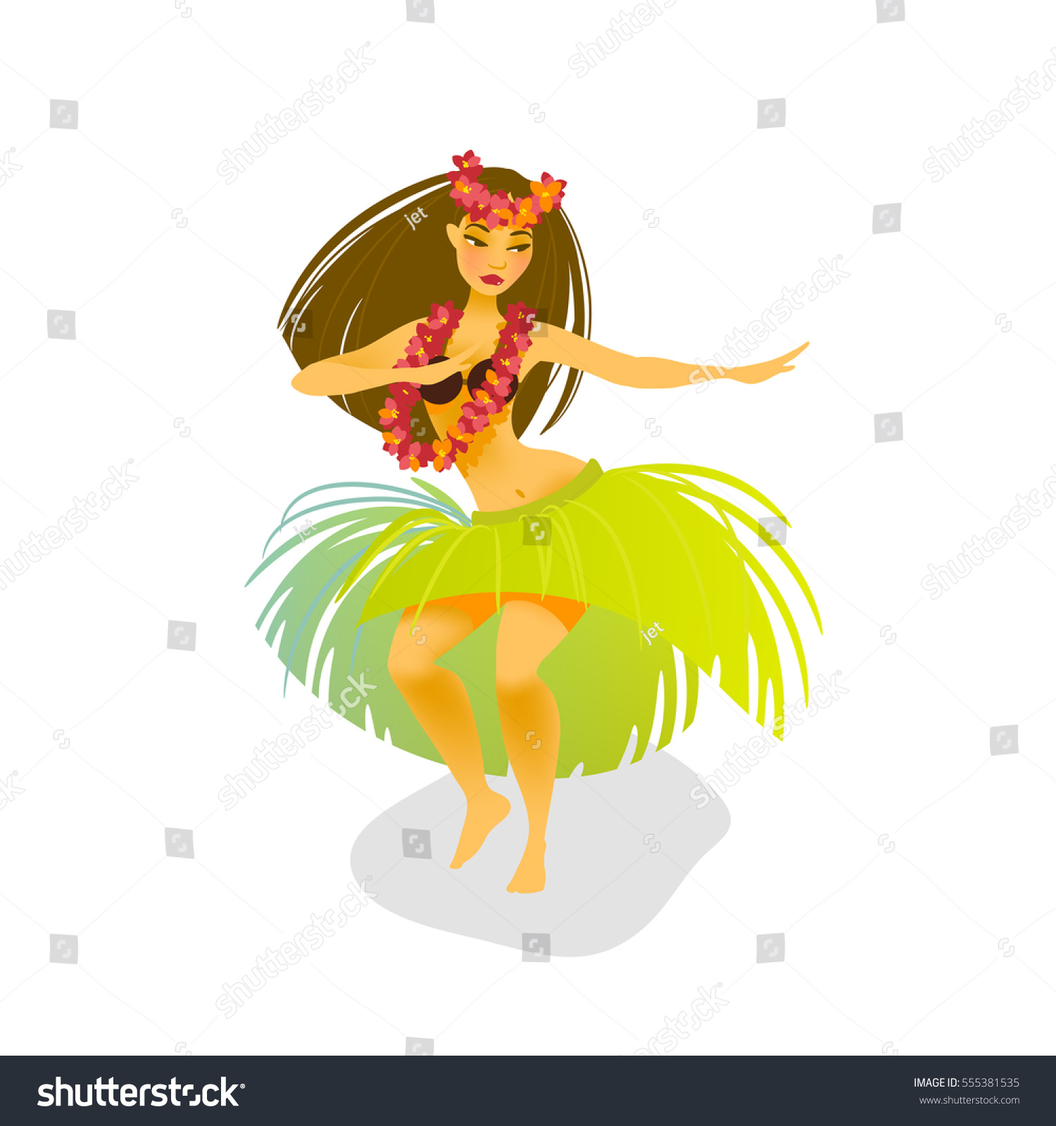Illustration Hawaiian Hula Dancer Woman Dancing Stock Vector Royalty Free 555381535