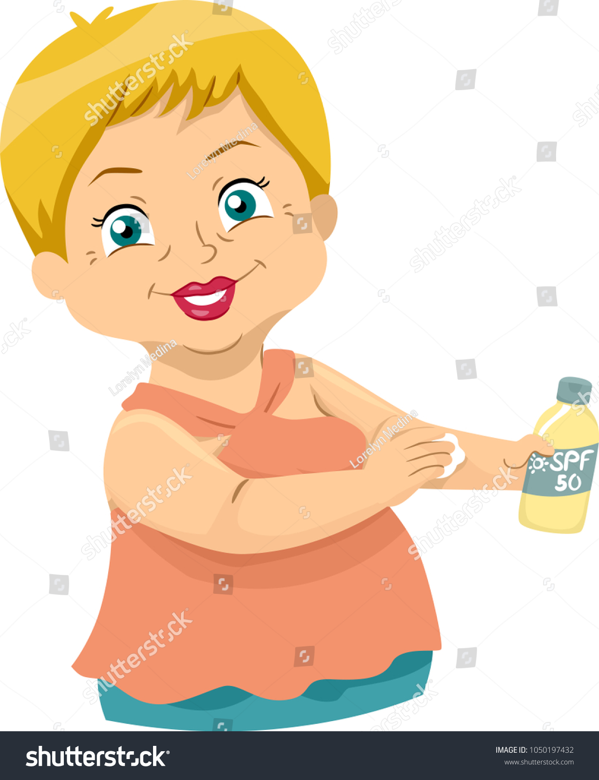 Illustration Senior Woman Applying Sunscreen Lotion Stock Vector