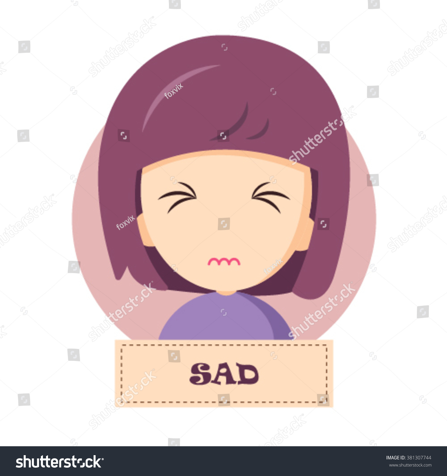 Illustration Cute Girl Faces Showing Different เวกเตอร์สต็อก ปลอดค่าลิขสิทธิ์ 381307744