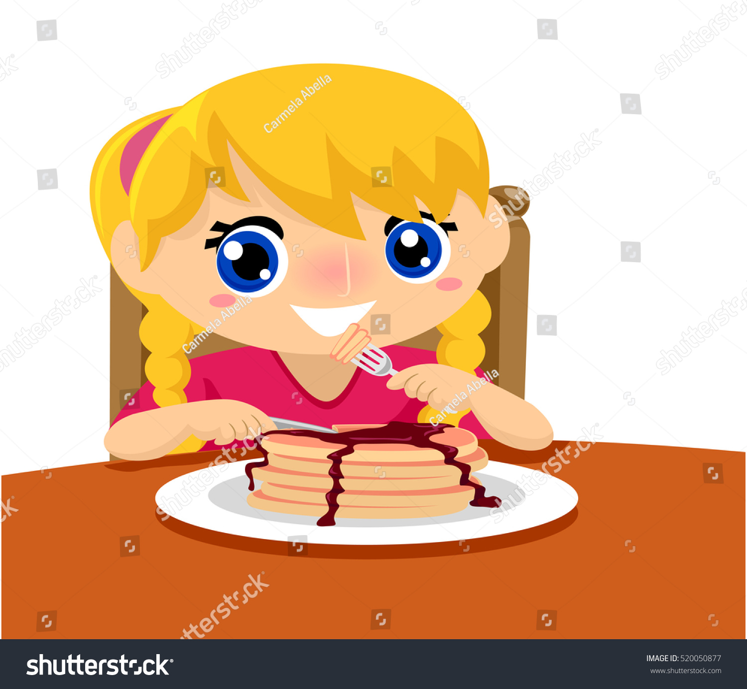 Illustration Little Kid Girl Eating Pancake: vector de stock (libre de ... Illustration Little Kid Girl Eating Pancake: vector de stock (libre de ...