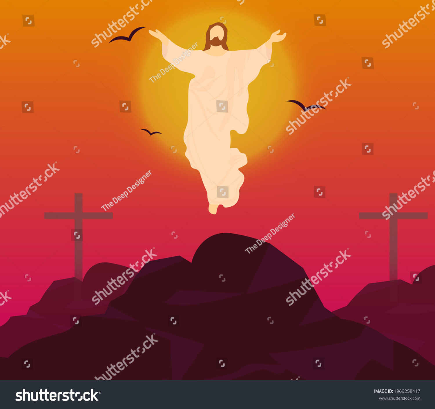 Vektor Stok Illustration Ascension Day Jesus Christ (Tanpa Royalti ... Vektor Stok Illustration Ascension Day Jesus Christ (Tanpa Royalti ...