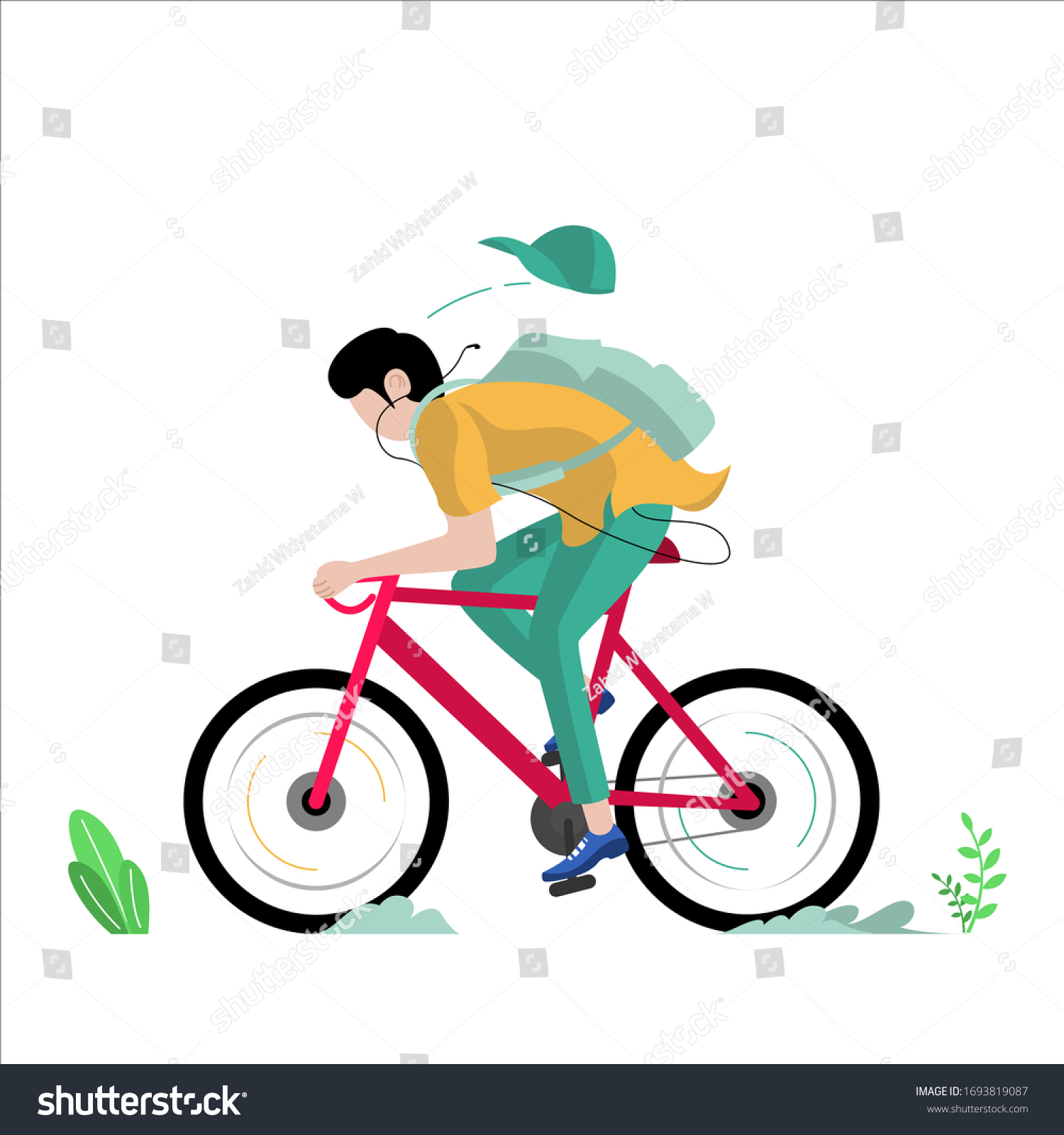 Illustration Vector Bycycle Ride Working Office Stock Vector (Royalty ...