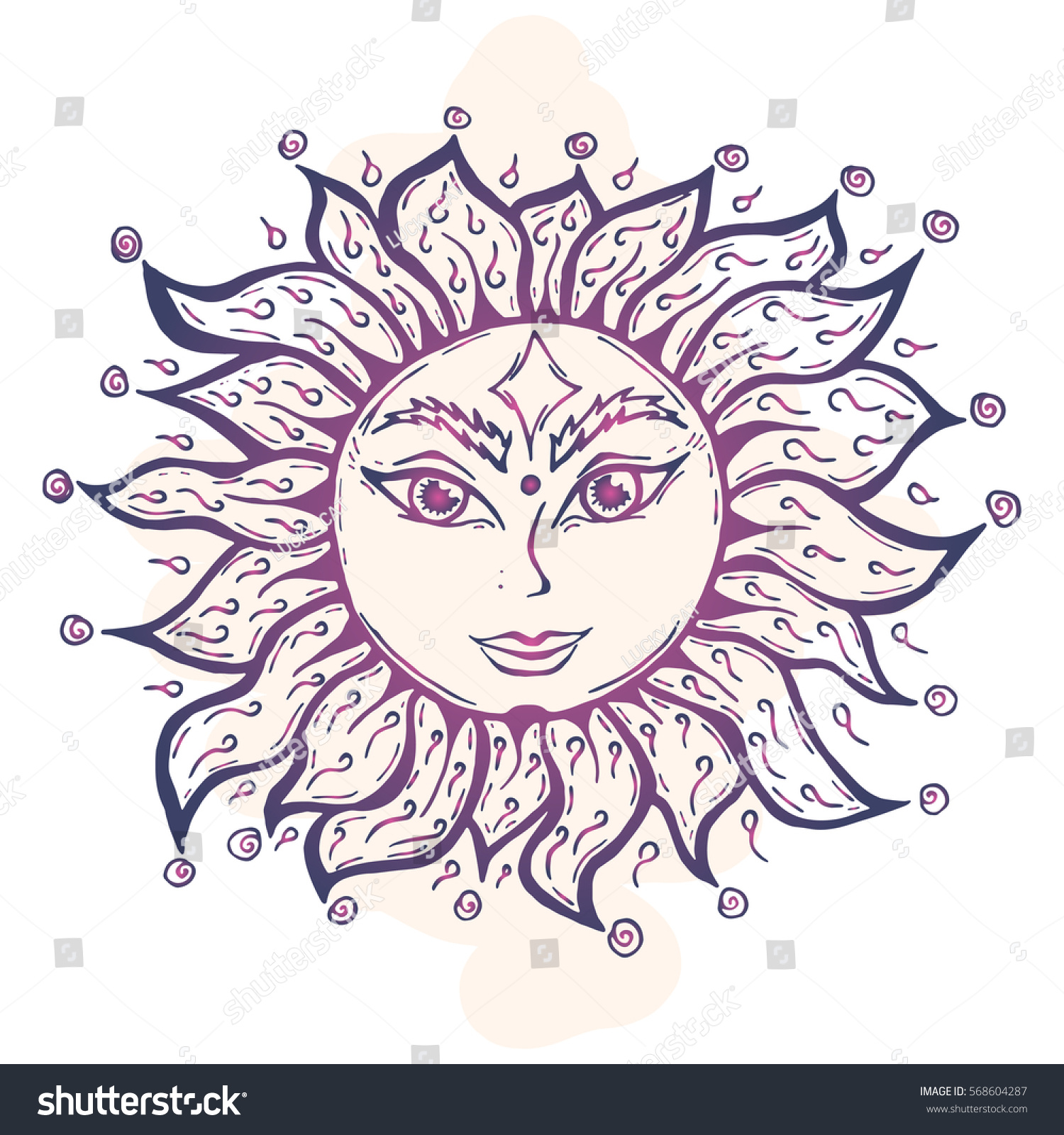 Illustration Beautiful Hand Drawn Violet Sun เวกเตอร์สต็อก ปลอดค่าลิขสิทธิ์ 568604287