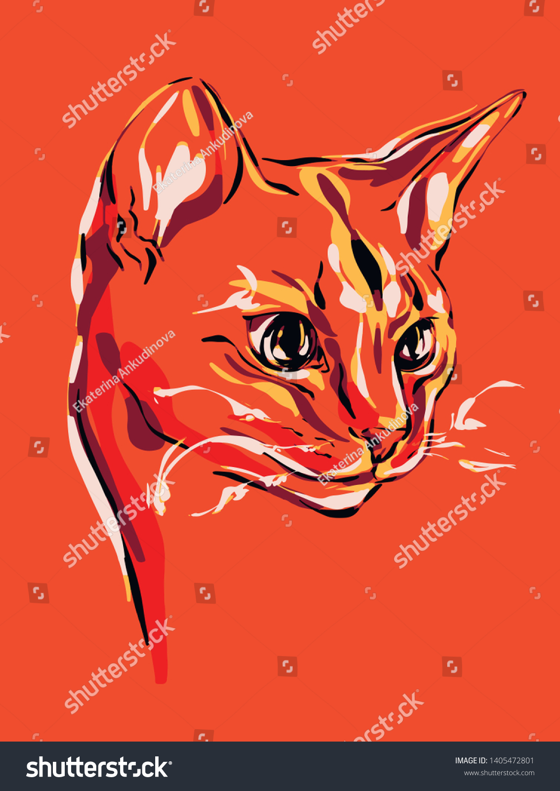 Illustrators Cat Art Vector Poster Cats: vector de stock (libre de ...