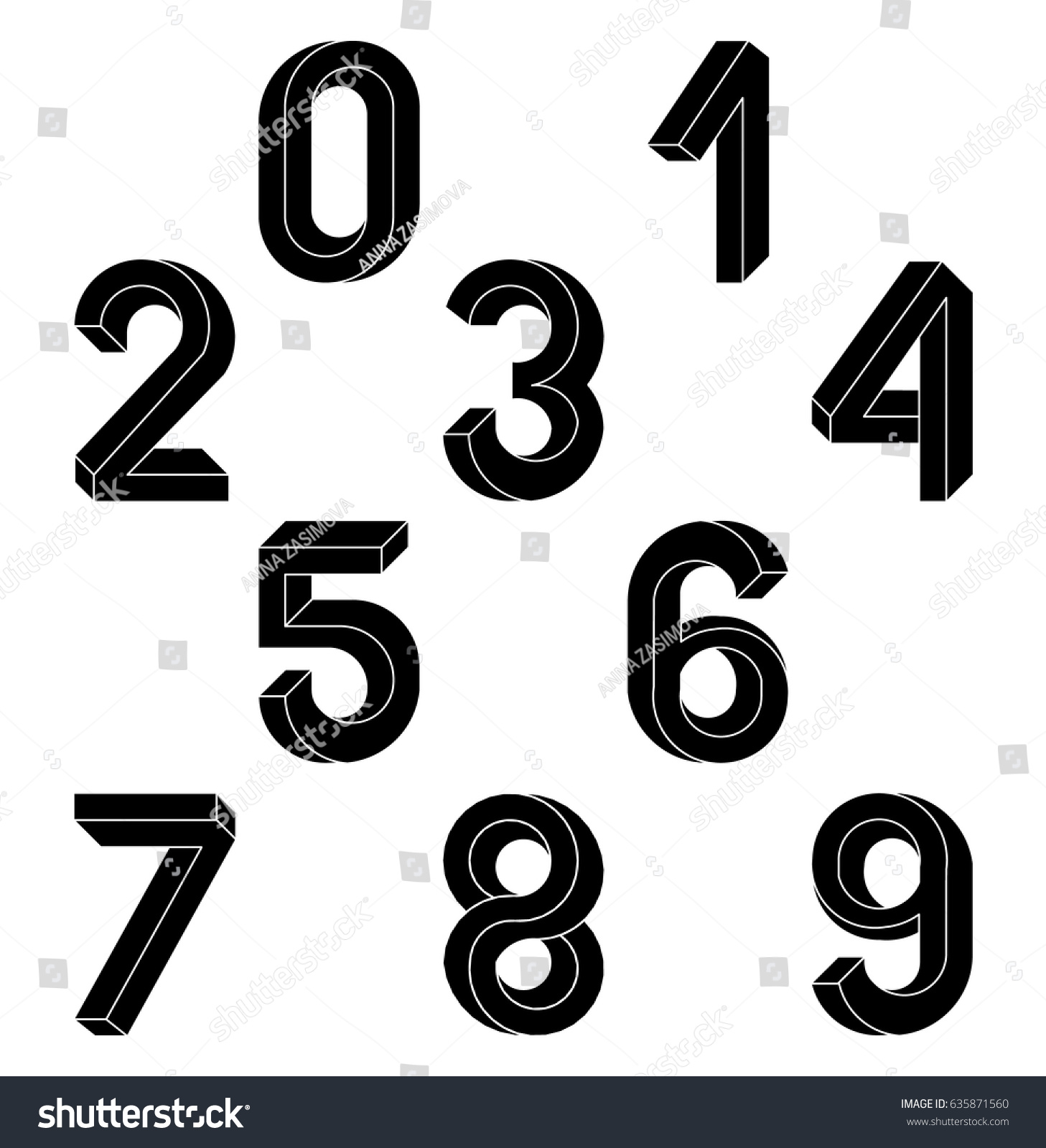 Numéros de géométrie impossible.Police de forme : image vectorielle de ...