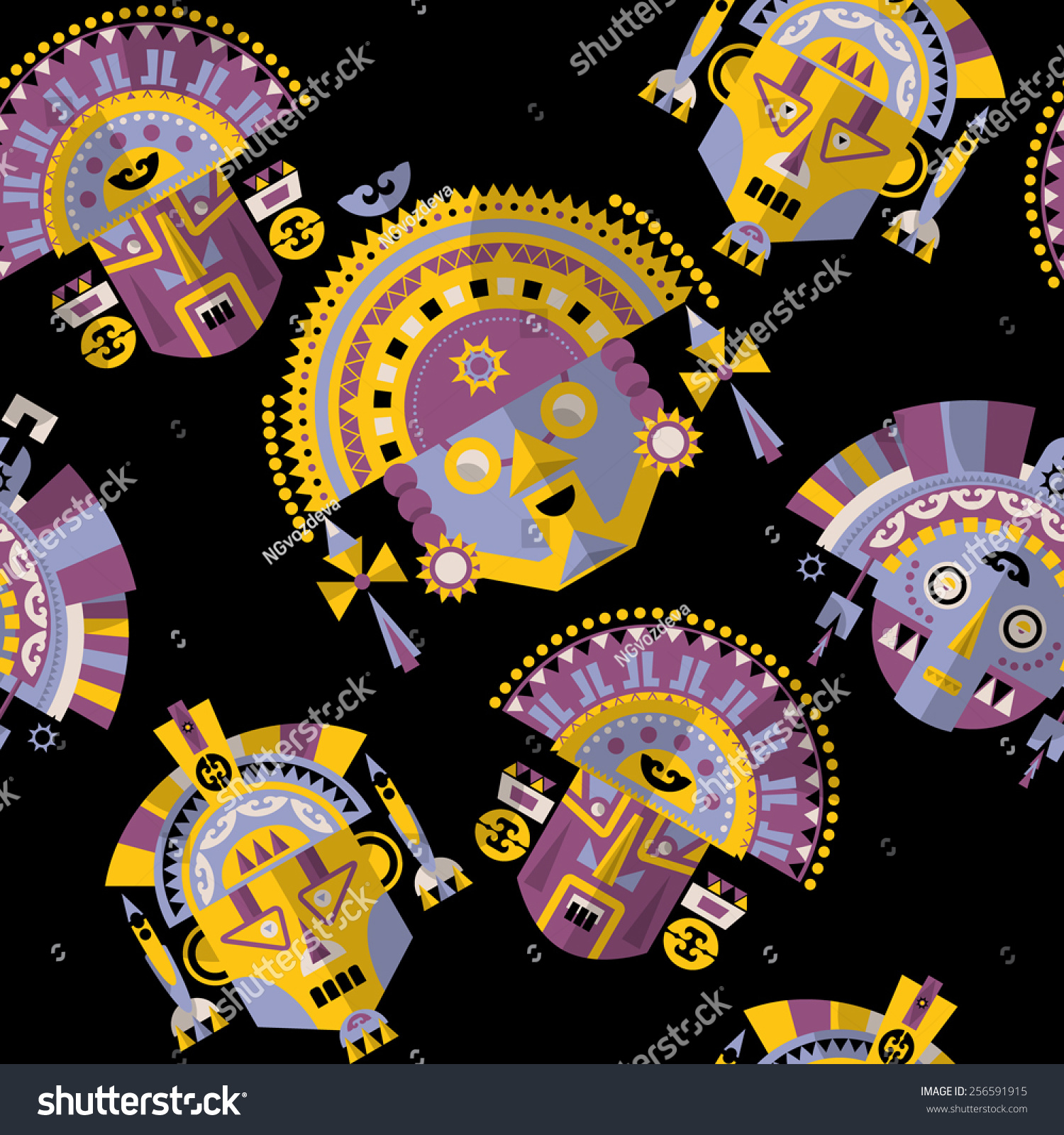 Inca Masks Seamless Background Pattern Vector: vector de stock (libre ...