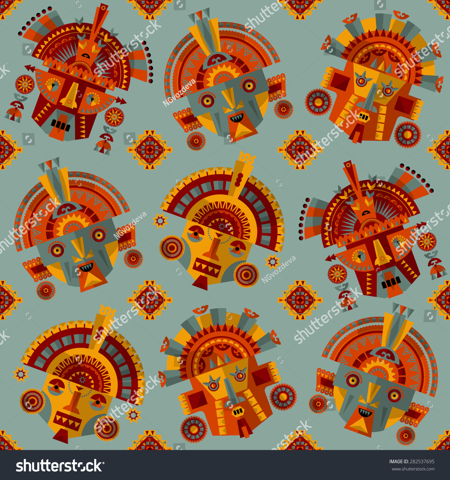 Inca Masks Seamless Background Pattern Vector Stock Vector 282537695 ...