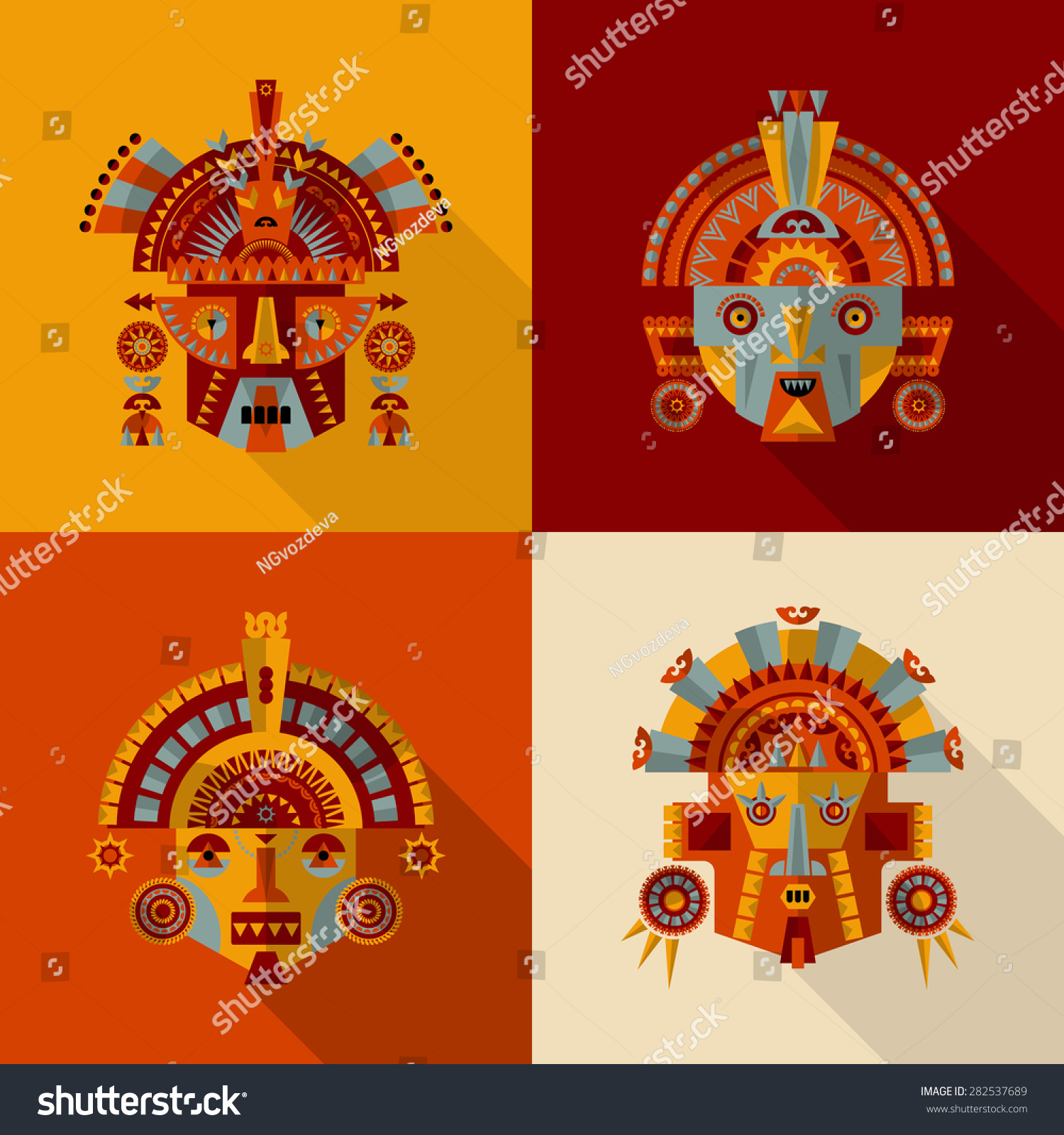 Inca Masks Set 2 Vector Illustration Stock Vector (Royalty Free ...